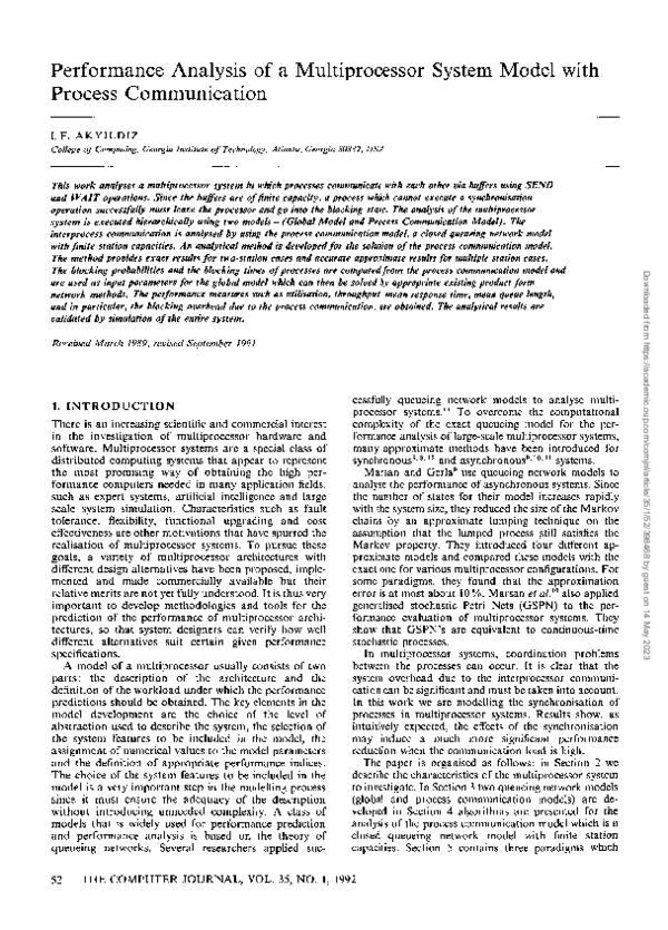 (PDF) Performance Analysis of a Multiprocessor System Model with Process Communication