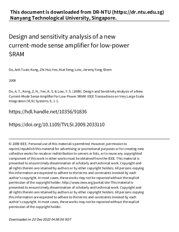 (PDF) Design and Sensitivity Analysis of a New Current-Mode Sense ...