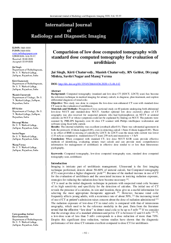 (PDF) Comparision of low dose computed tomography with standard dose ... (PDF) Comparision of low dose computed tomography with standard dose ...