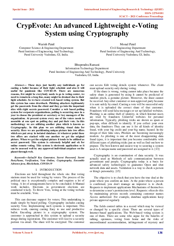 (PDF) CrypEvote: An advanced Lightweight e-Voting System using Cryptography
