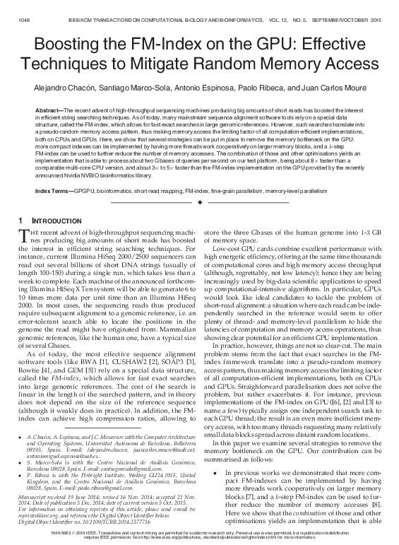(PDF) Boosting the FM-Index on the GPU: Effective Techniques to Mitigate Random Memory Access
