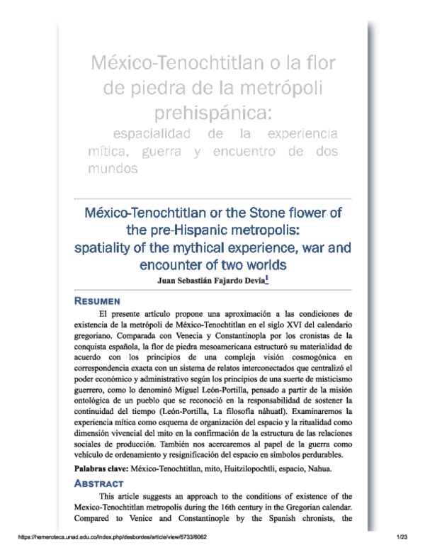 (PDF) México-Tenochtitlan o la flor de piedra de la metrópoli prehispánica