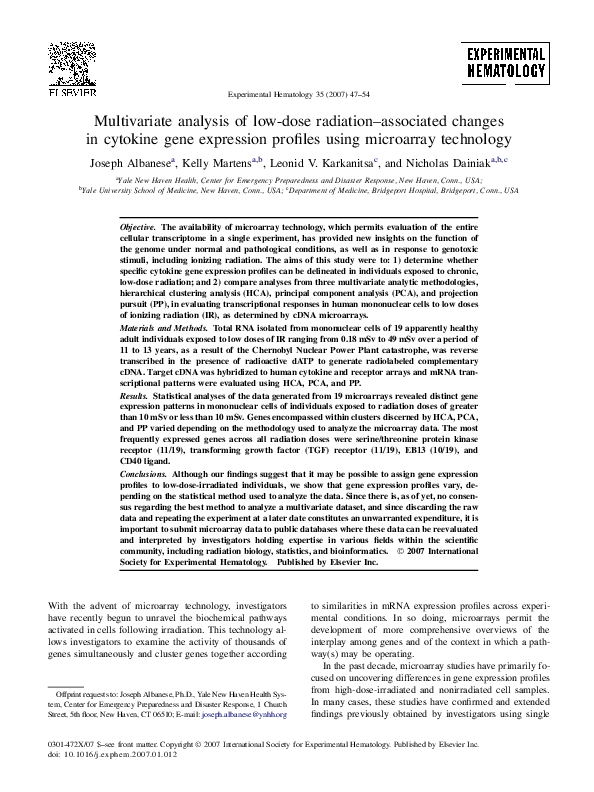 (PDF) Multivariate analysis of low-dose radiation–associated changes in cytokine gene expression ...