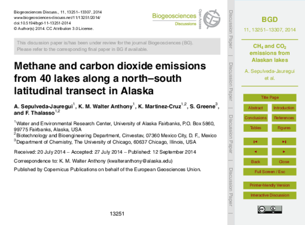 (PDF) Methane and carbon dioxide emissions from 40 lakes along a north ...