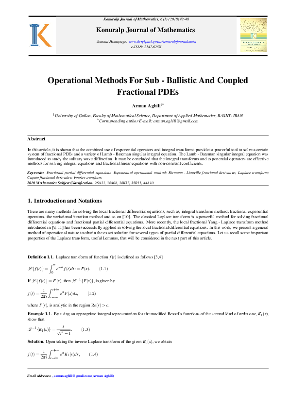 (PDF) Operational Methods For Sub - Ballistic And Coupled Fractional ...