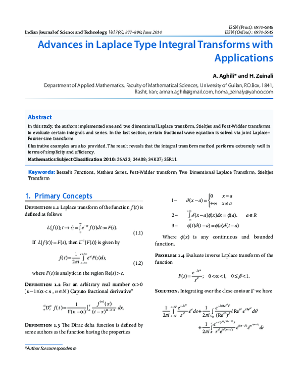 (PDF) Advances in Laplace Type Integral Transforms with Applications