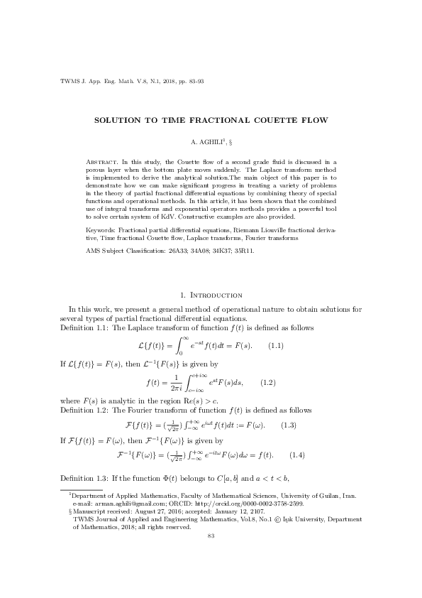(PDF) Solution to time fractional couette flow