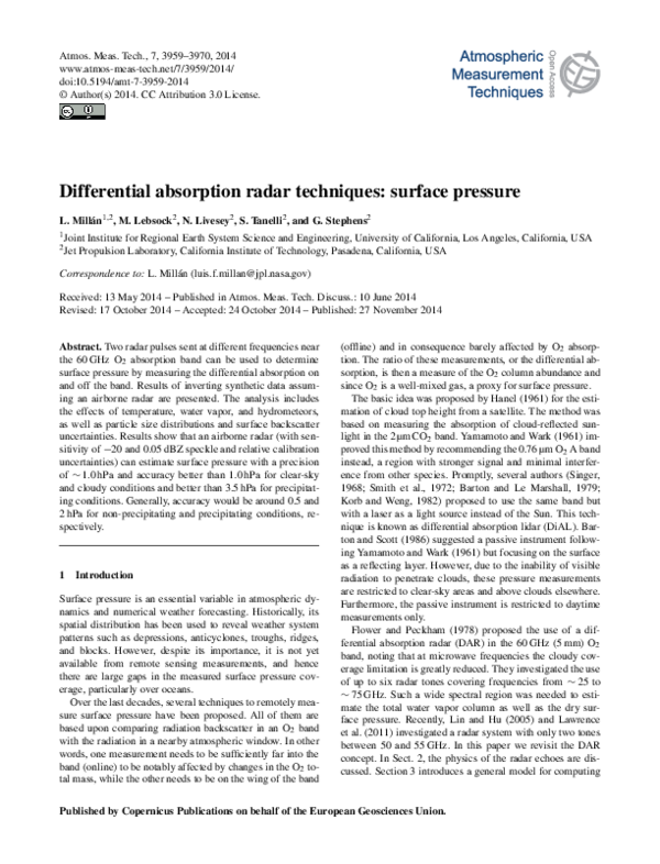 (PDF) Differential absorption radar techniques: surface pressure