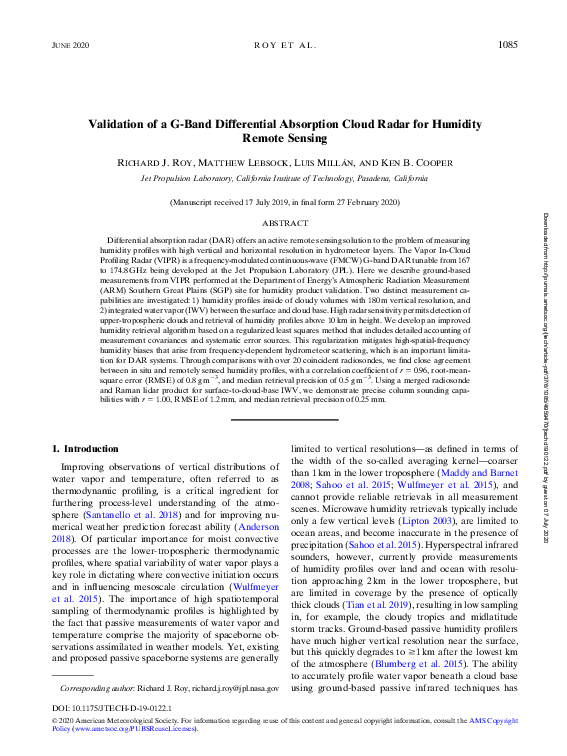 (PDF) Validation of a G-Band Differential Absorption Cloud Radar for ...