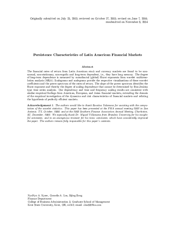 (PDF) Persistence characteristics of Latin American financial markets
