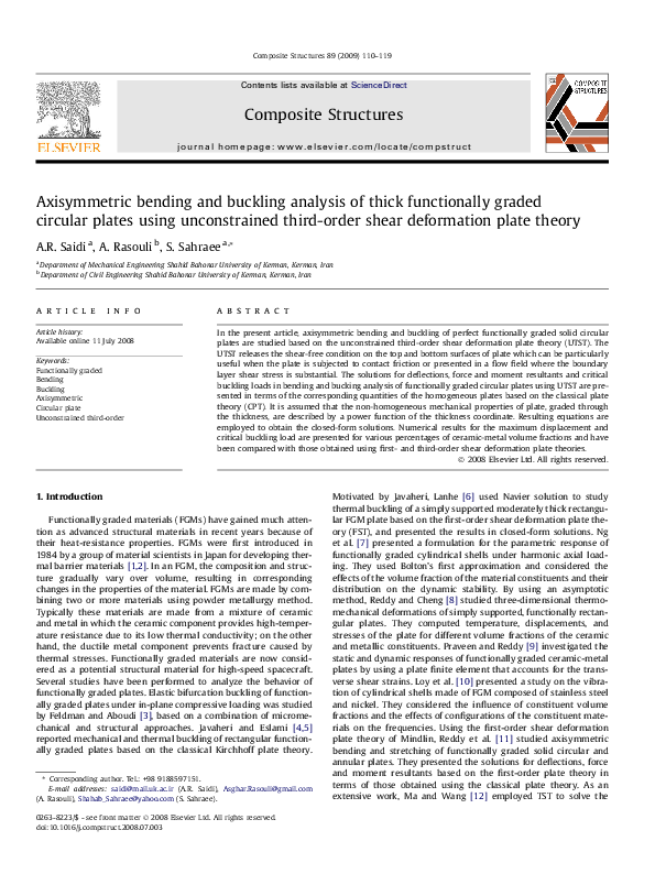 Pdf Axisymmetric Bending And Buckling Analysis Of Thick Functionally