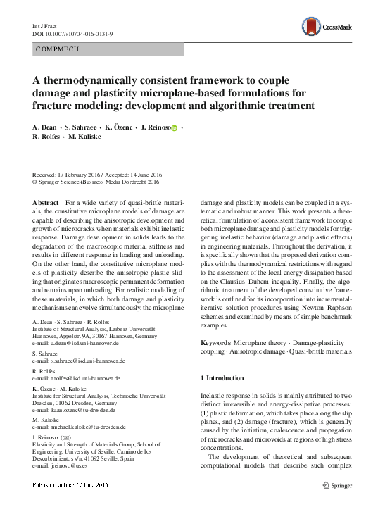 (PDF) A thermodynamically consistent framework to couple damage and plasticity microplane-based ...