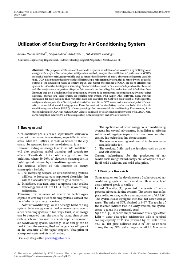 (PDF) Utilization of Solar Energy for Air Conditioning System