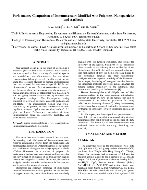 (PDF) Performance Comparison of Immunosensors Modified with Polymers ...
