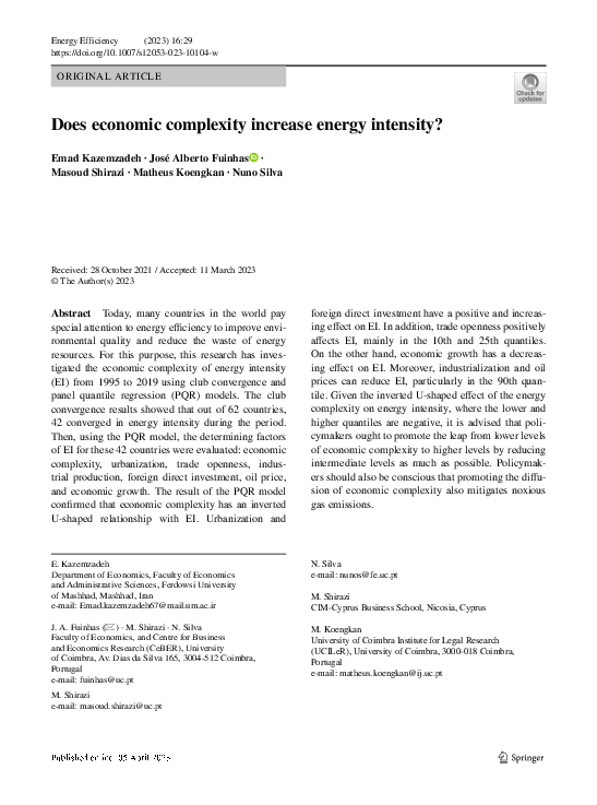(PDF) Does economic complexity increase energy intensity?