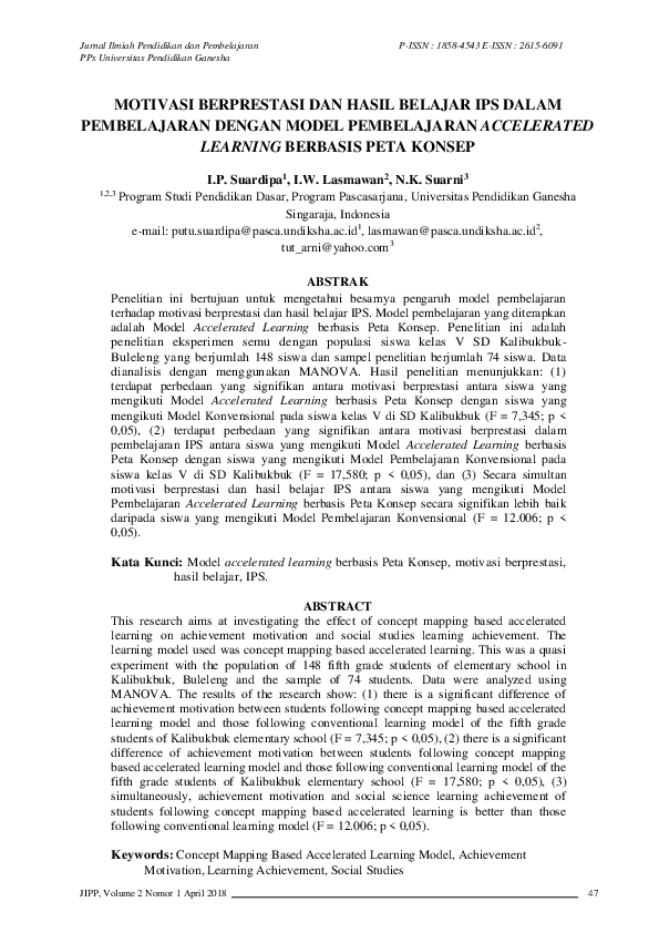 (PDF) Motivasi Berprestasi Dan Hasil Belajar Ips Dalam Pembelajaran Dengan Model Pembelajaran ...