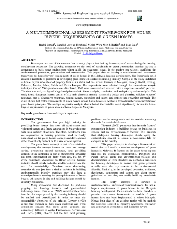(PDF) A Multidimensional Assessment Framework for House Buyers ...