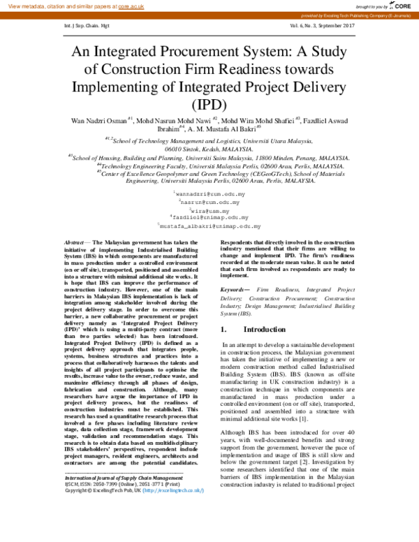 (PDF) Construction Firm Readiness towards Implementing Integrated ...