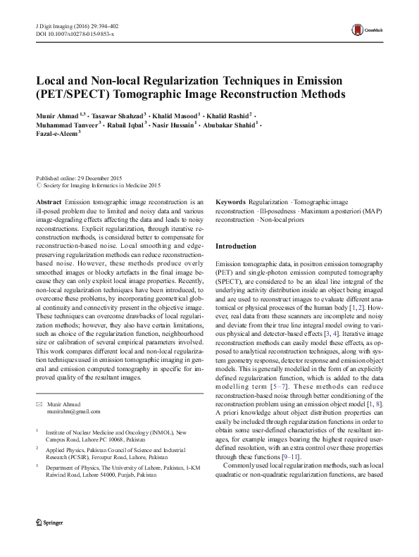 (PDF) Local and Non-local Regularization Techniques in Emission (PET ...
