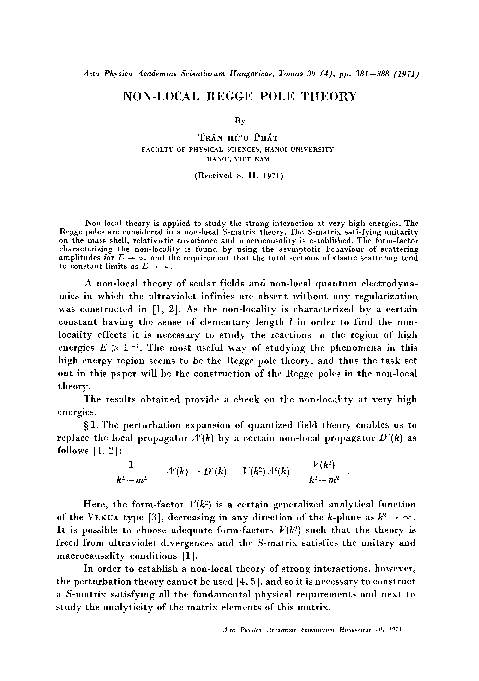 (PDF) Non-local regge pole theory