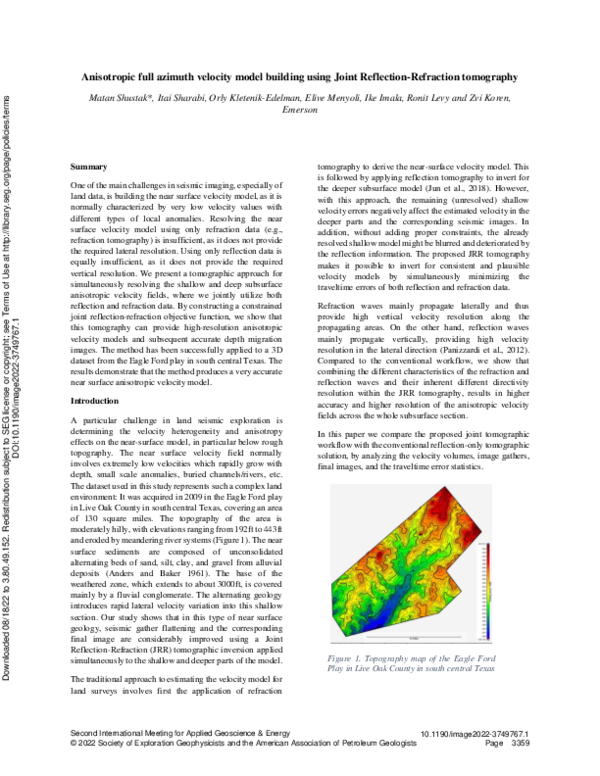 (PDF) Anisotropic full-azimuth velocity model building using joint reflection-refraction tomography