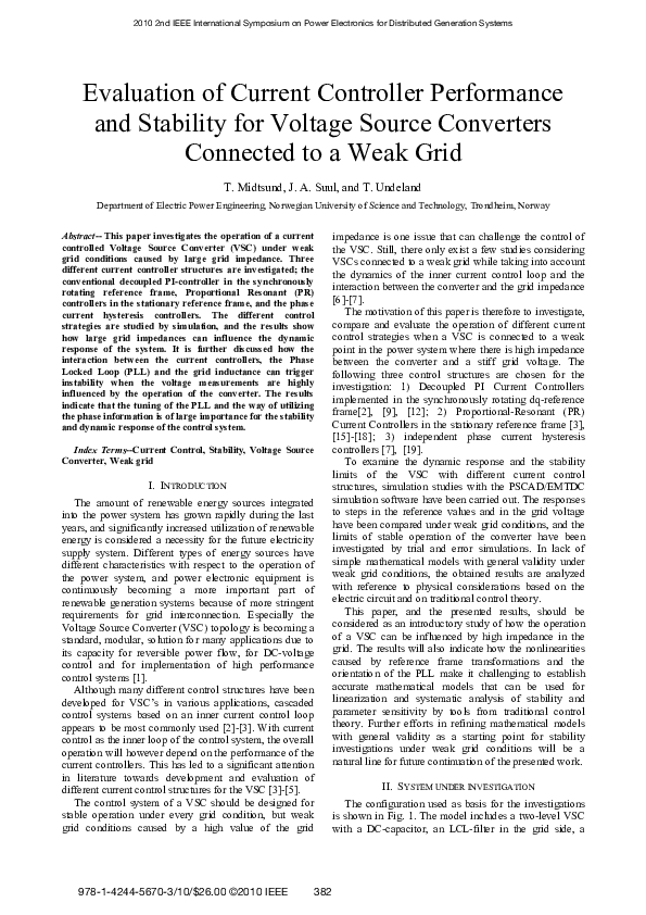 (PDF) Evaluation of current controller performance and stability for voltage source converters ...
