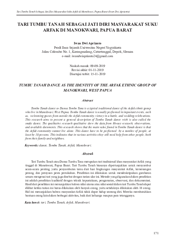 (PDF) Tumbu Tanah Dance as the Identity of the Arfak Ethnic Group of ...