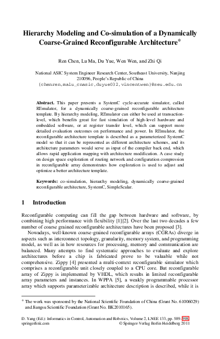 Pdf Hierarchy Modeling And Co Simulation Of A Dynamically Coarse Grained Reconfigurable