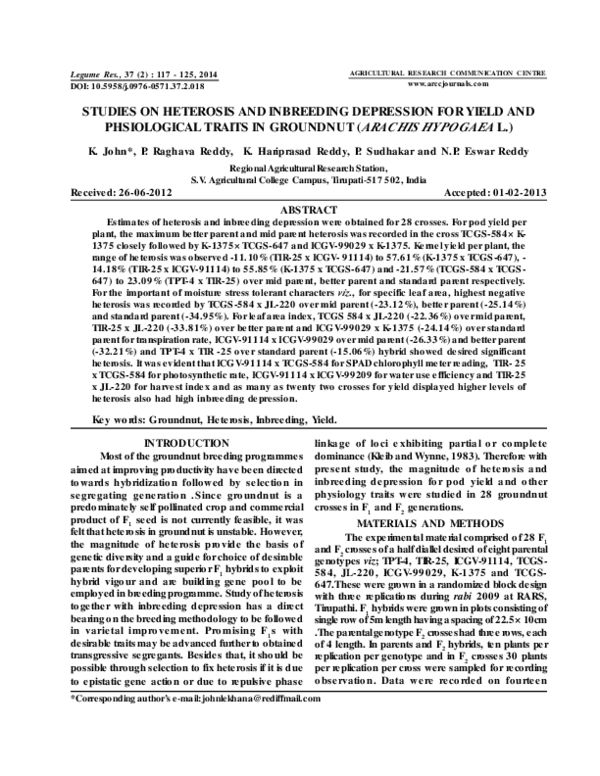 (PDF) Studies on heterosis and inbreeding depression for yield and phsiological traits in ...