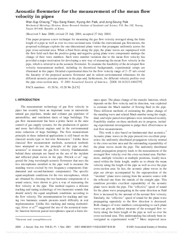 (PDF) Acoustic flowmeter for the measurement of the mean flow velocity ...