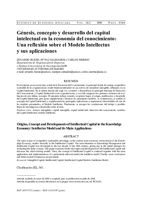 (PDF) Génesis, concepto y desarrollo del capital intelectual en la economía del conocimiento ...