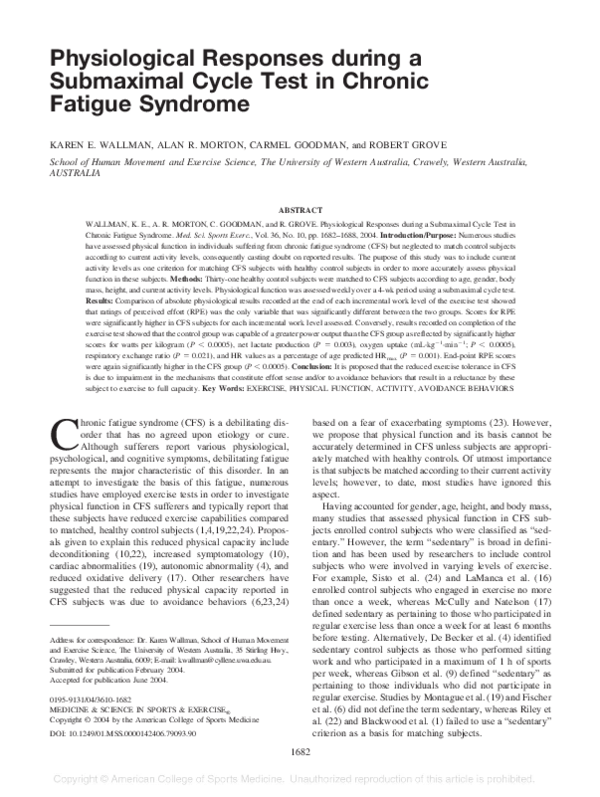 (PDF) Physiological Responses during a Submaximal Cycle Test in Chronic ...