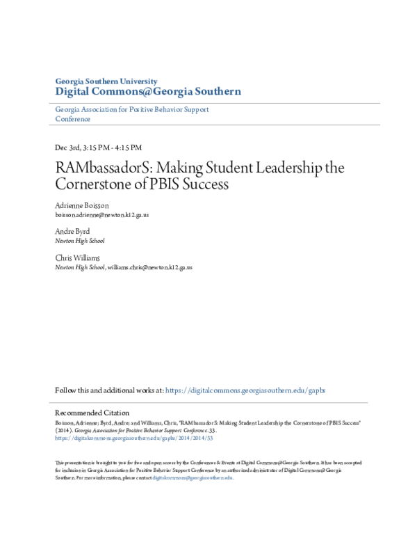 (PDF) RAMbassadorS: Making Student Leadership the Cornerstone of PBIS ...