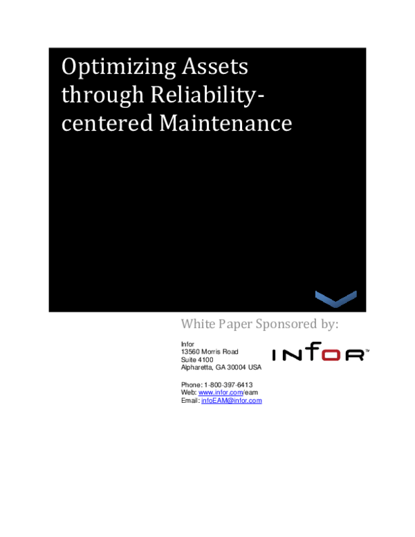 (PDF) Optimizing Assets through Reliability-centered Maintenance