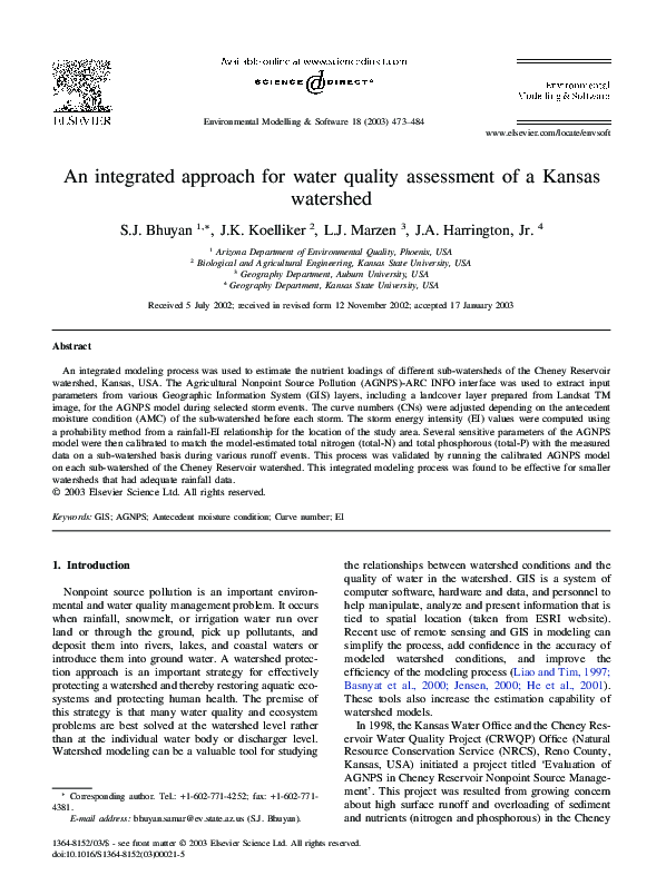 (PDF) An integrated approach for water quality assessment of a Kansas ...