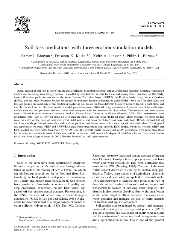 (PDF) Soil loss predictions with three erosion simulation models