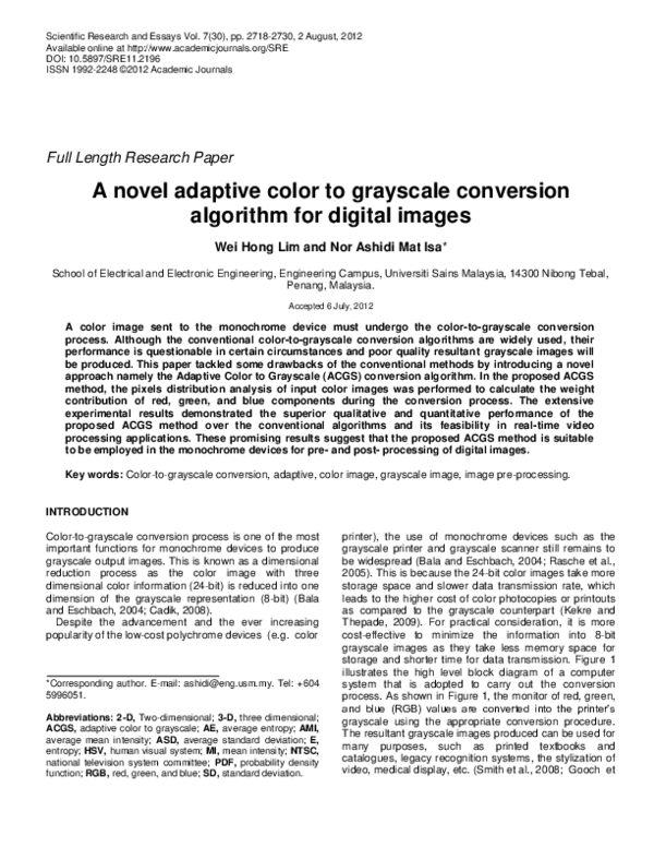 (PDF) A novel adaptive color to grayscale conversion algorithm for digital images