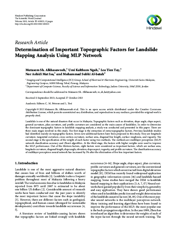 (PDF) Determination of Important Topographic Factors for Landslide ...