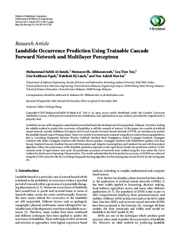 (PDF) Landslide Occurrence Prediction Using Trainable Cascade Forward Network and Multilayer ...
