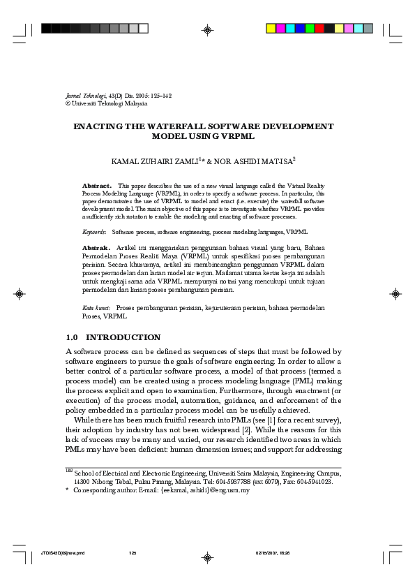 (PDF) Enacting the Waterfall Software Development Model Using VRPML