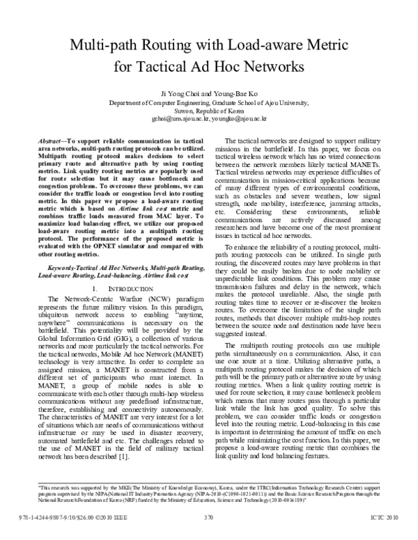 (PDF) Multi-path routing with load-aware metric for tactical ad hoc networks