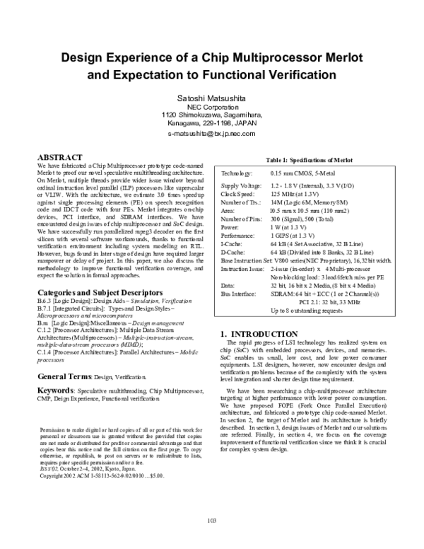 (PDF) Design experience of a chip multiprocessor merlot and expectation to functional ...