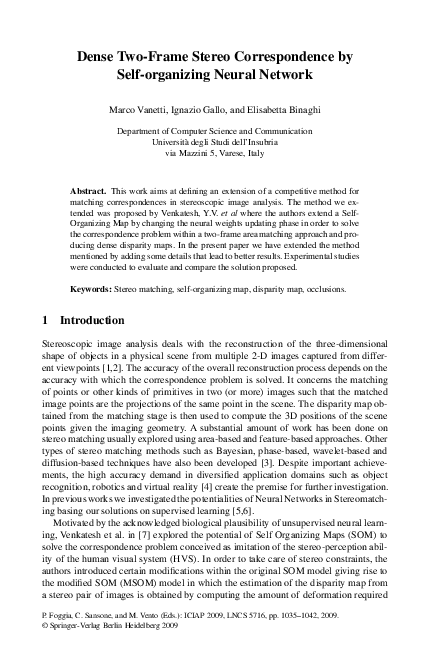 (PDF) Dense Two-Frame Stereo Correspondence by Self-organizing Neural Network