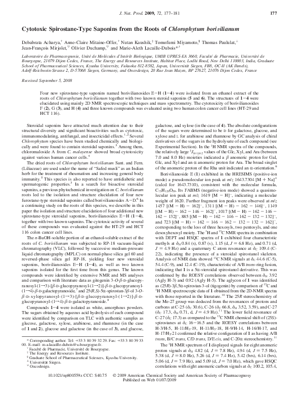 (PDF) Cytotoxic Spirostane-Type Saponins from the Roots of Chlorophytum ...