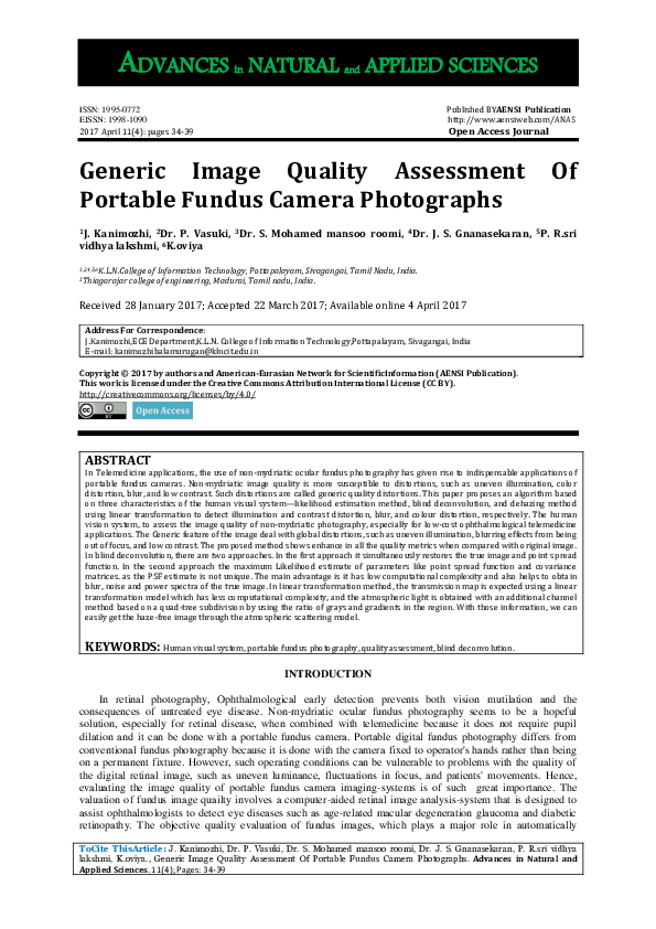 (PDF) Generic Image Quality Assessment Of Portable Fundus Camera ...