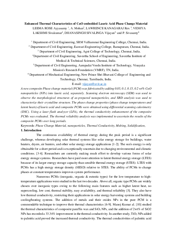 (PDF) Enhanced thermal characteristics of CuO embedded lauric acid phase change material ...