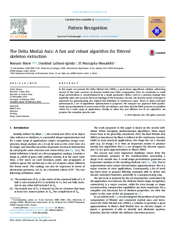 (PDF) The Delta Medial Axis: A fast and robust algorithm for filtered ...