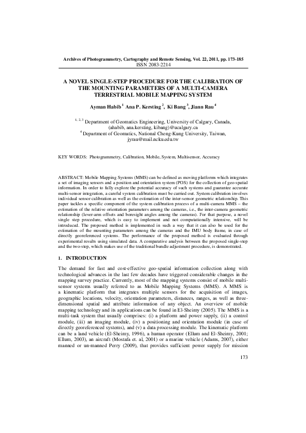 Pdf A Novel Single Step Procedure For The Calibration Of The Mounting Parameters Of A Multi