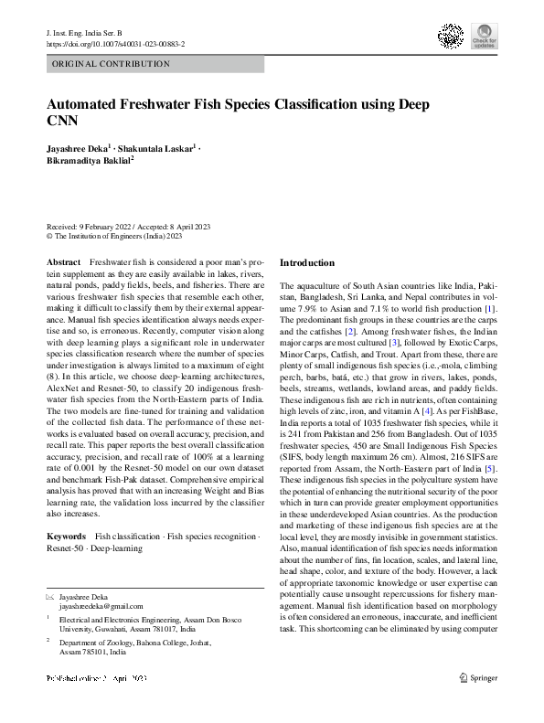(PDF) Automated Freshwater Fish Species Classification using Deep CNN