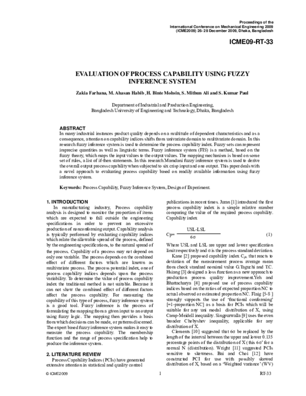 (PDF) Evaluation of Process Capability Using Fuzzy Inference System